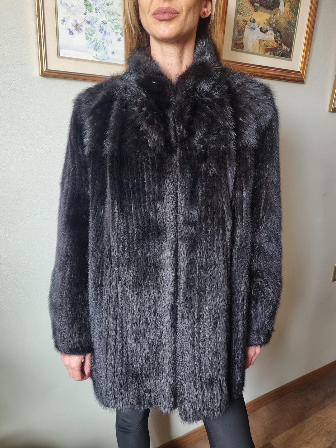 Vintage Black Real Mink Fur Coat, Womens Fur Coat, Short Fur Coat, Nerz ...