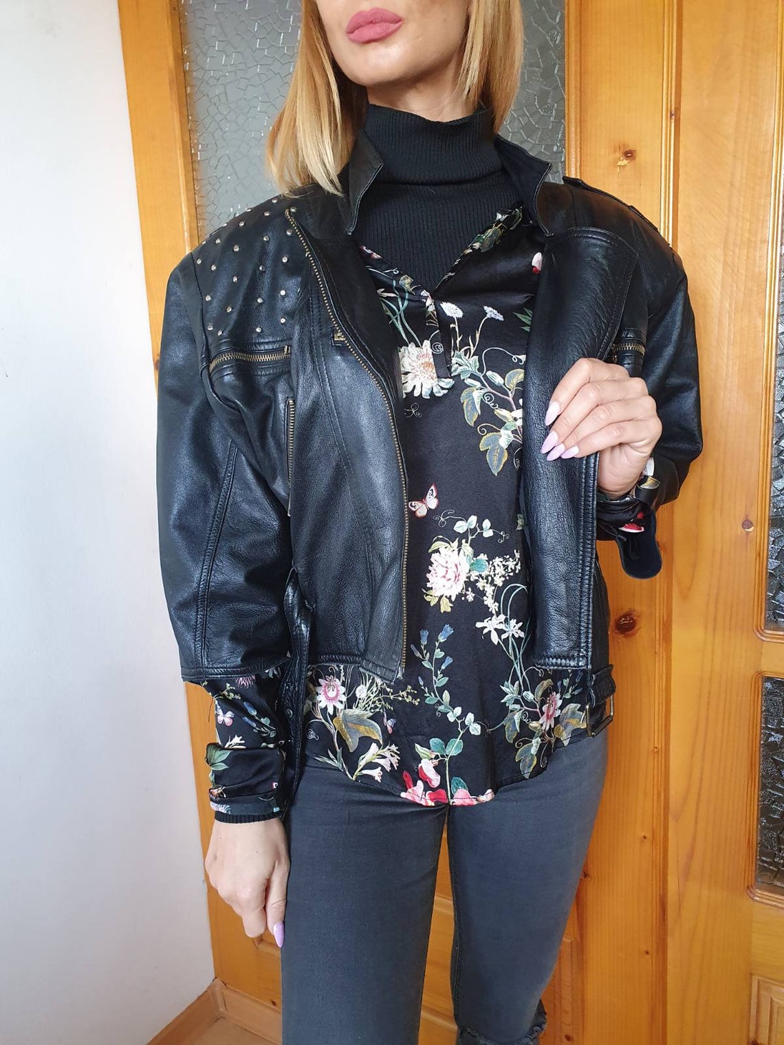 80s Black Leather Jacket , 80s Clothing, 1980s Leather Jacket, Retro ...