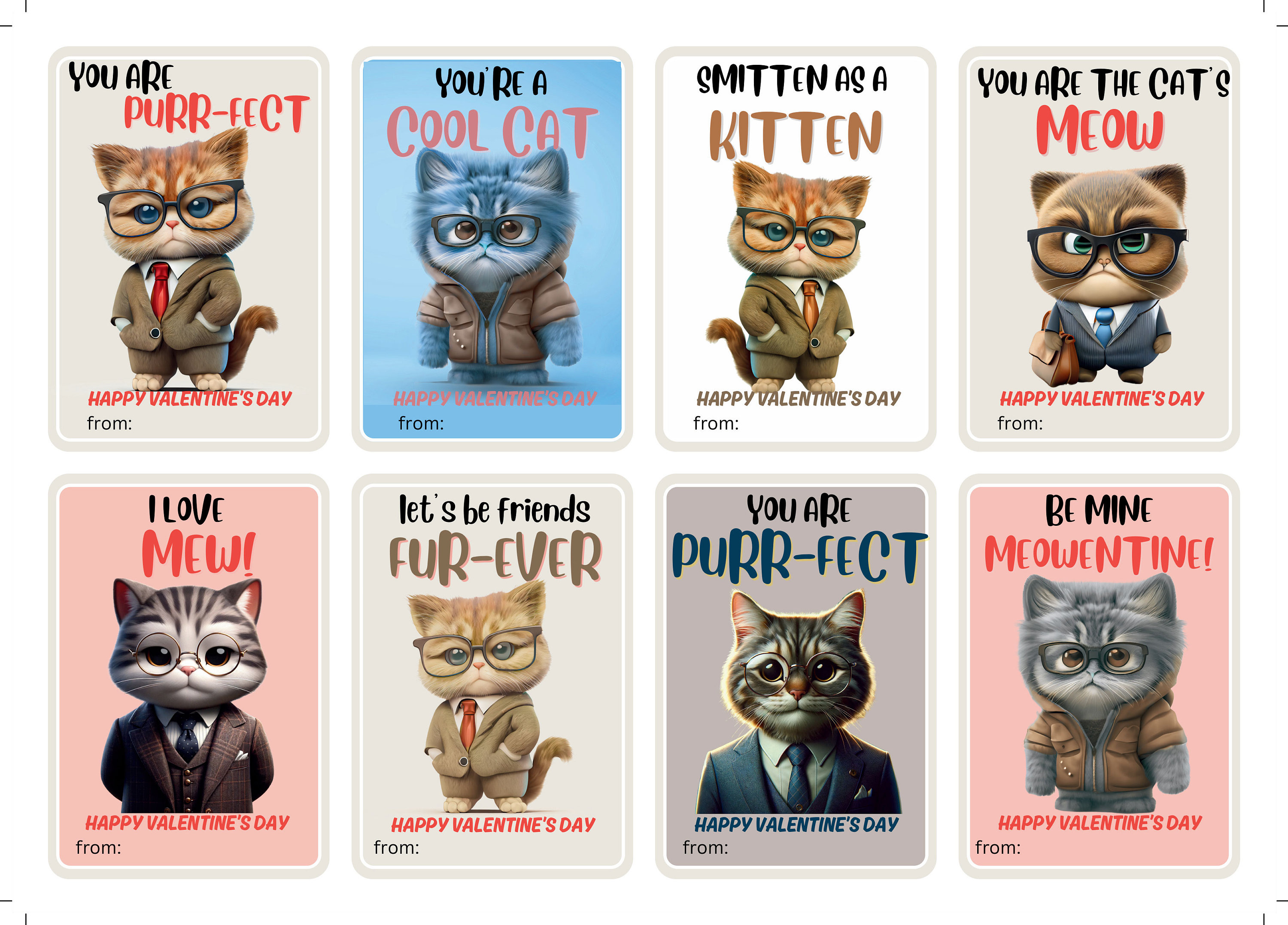 Printable Cat Pun Valentine's Day Cards, Classroom Valentine's Day ...