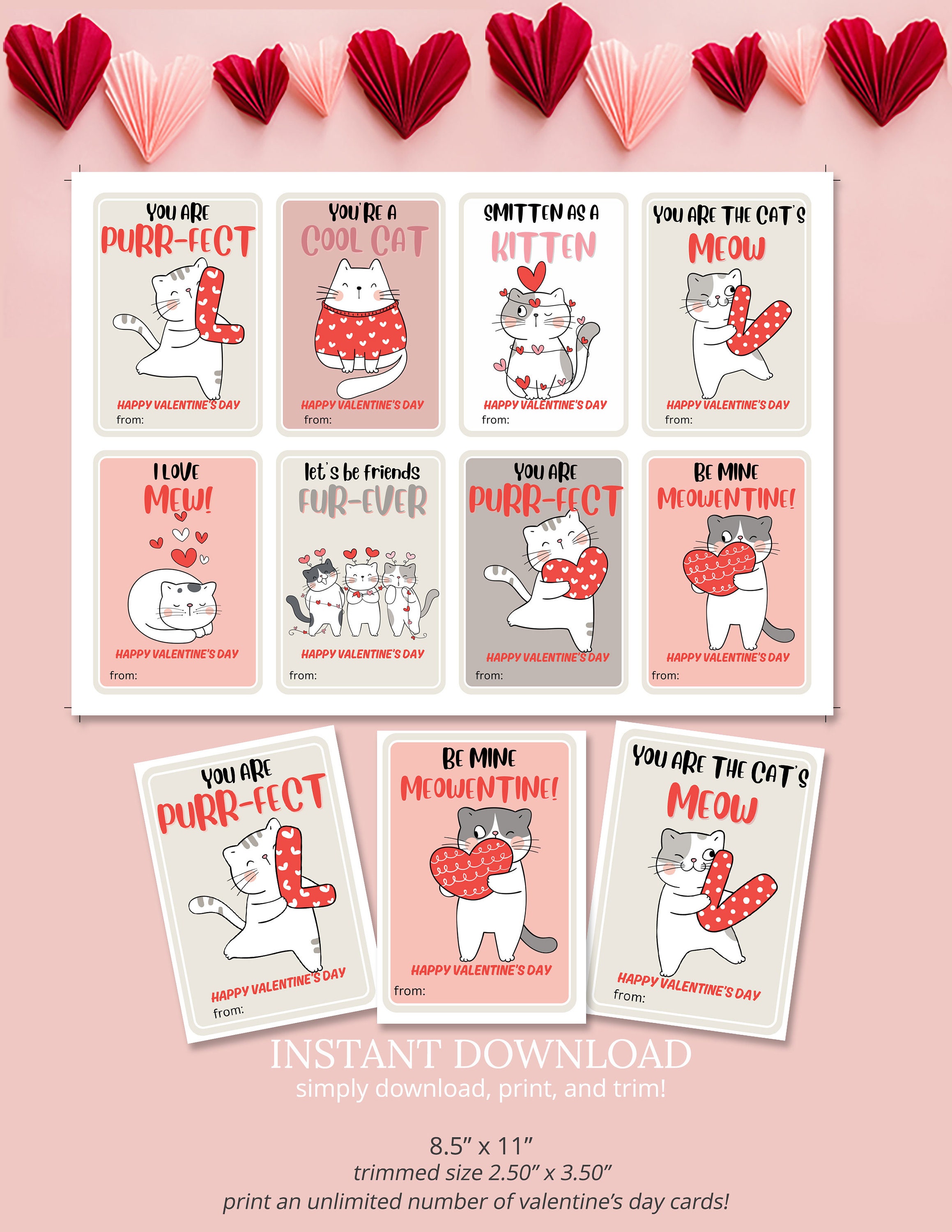 Printable Cat Pun Valentine's Day Cards, Classroom Valentine's Day ...