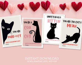 Printable Cat Pun Valentine's Day Cards, Classroom Valentine's Day ...