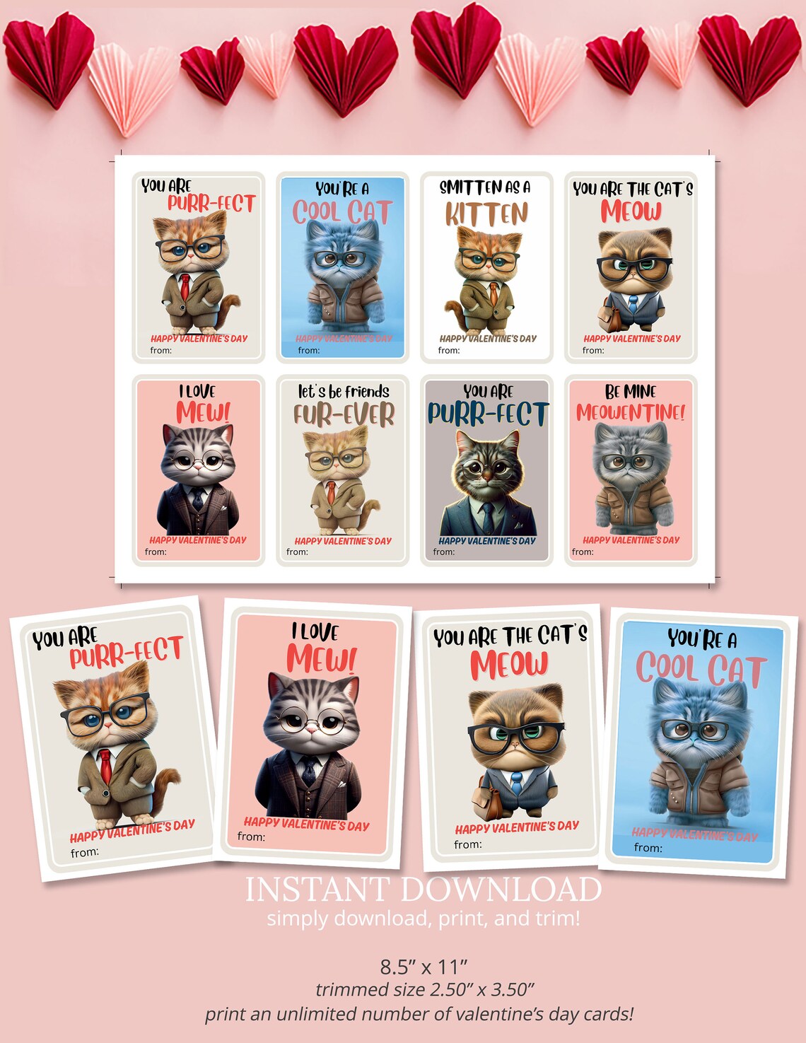 Printable Cat Pun Valentine's Day Cards, Classroom Valentine's Day ...