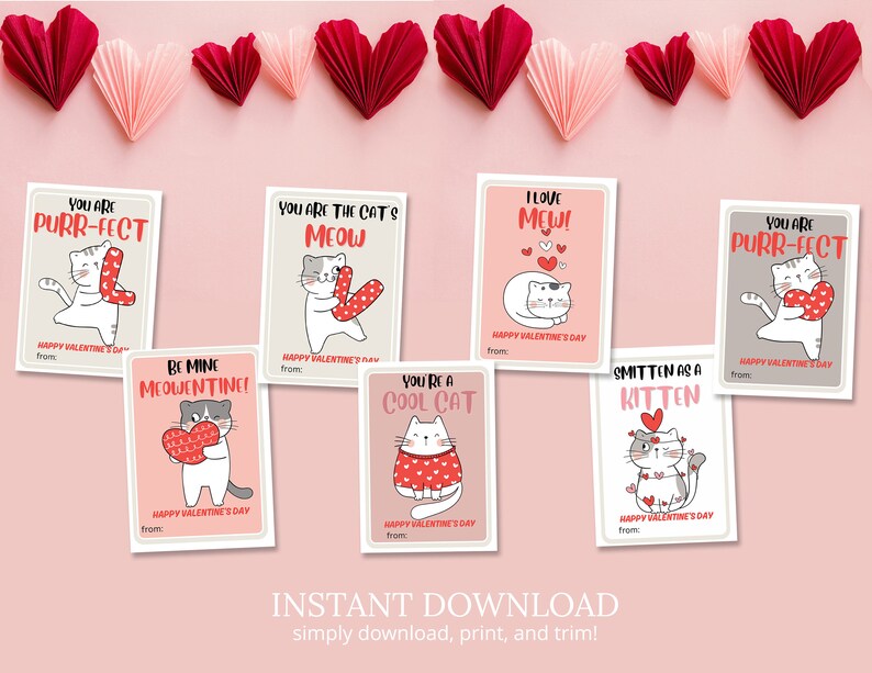 Printable Cat Pun Valentine's Day Cards, Classroom Valentine's Day ...