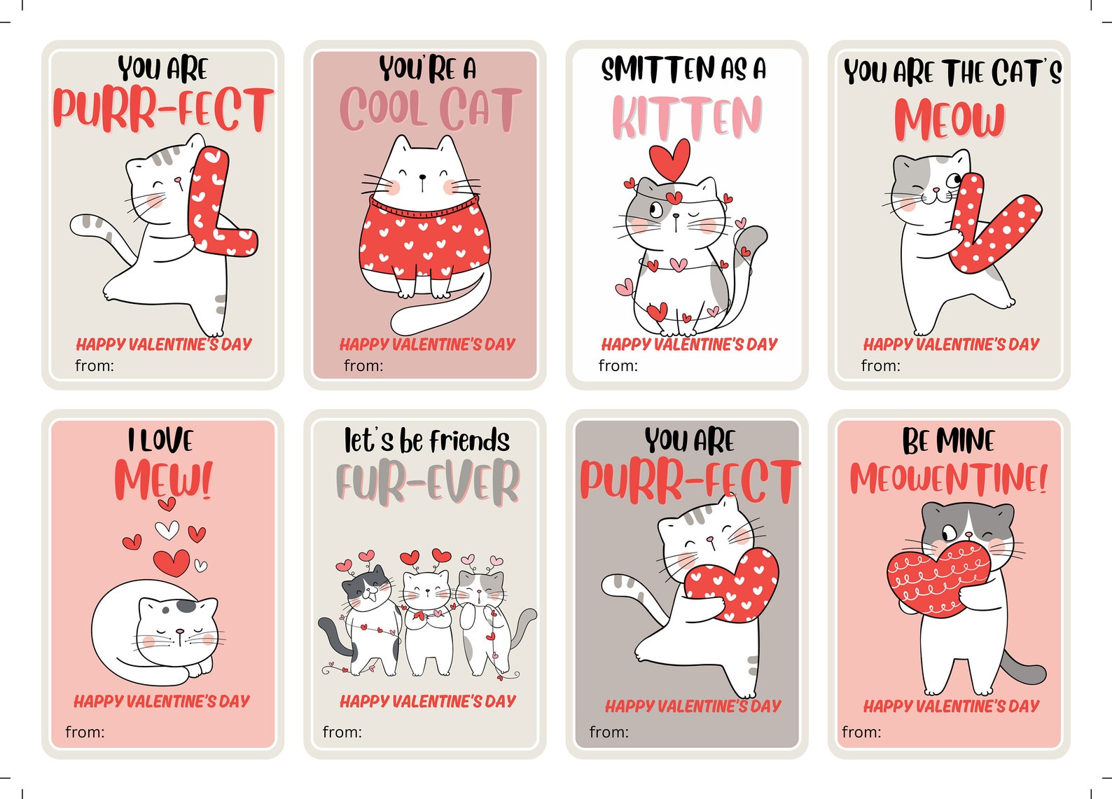 Printable Cat Pun Valentine's Day Cards, Classroom Valentine's Day ...