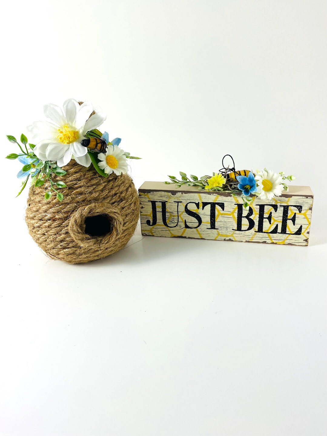 2 Pc. Bee Hive Shelf Sitter, Bee Skep Decor, Just Bee Inspirational ...