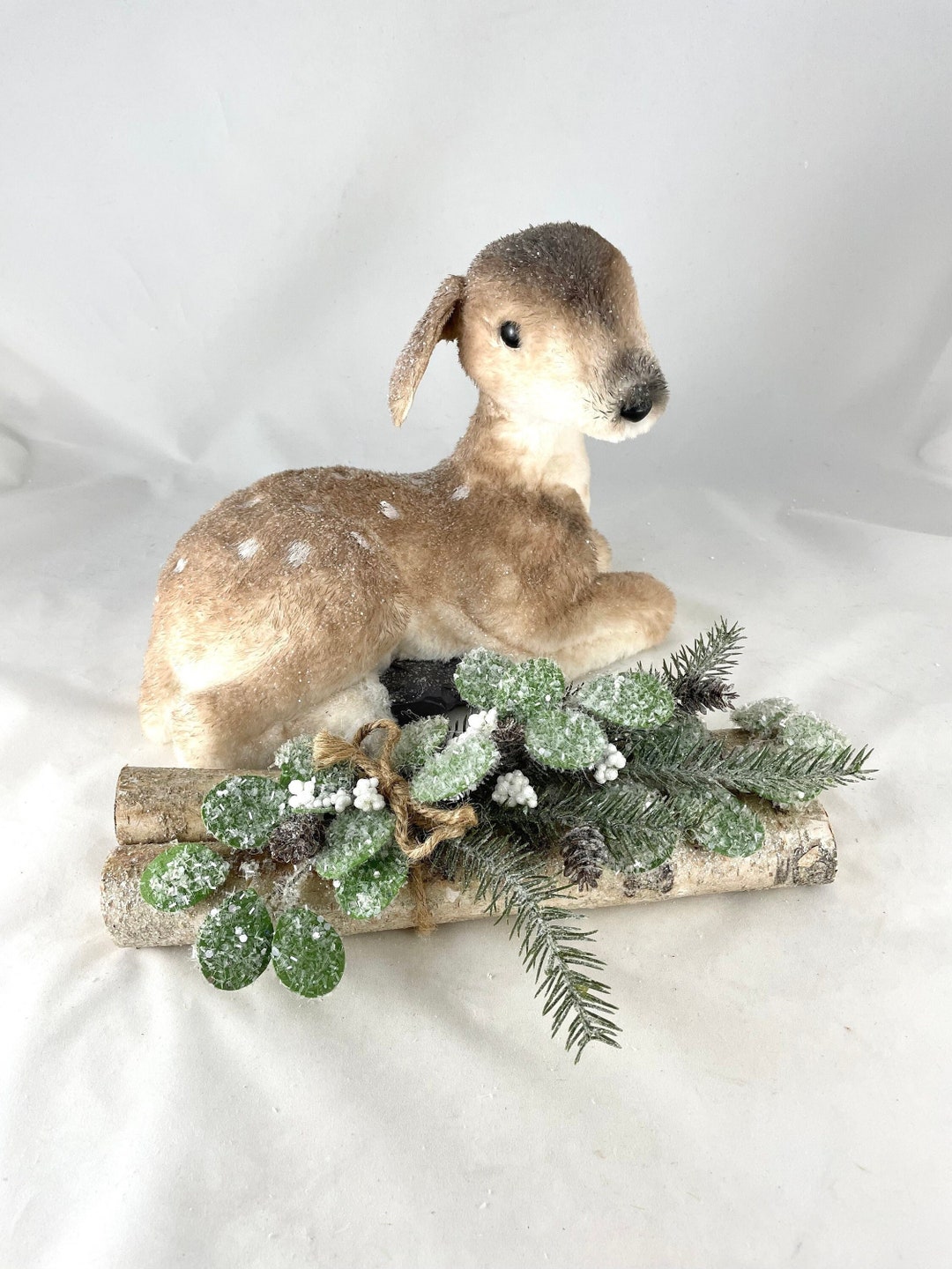 12 in Winter Birch Logs W Deer, 2 Pc Birch Wood With Fawn, Birch Pine ...