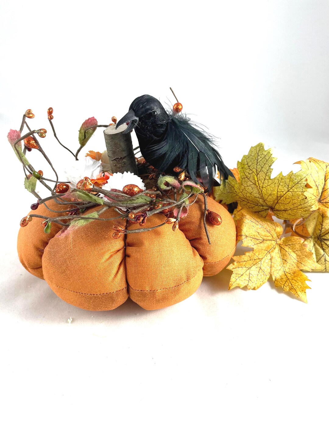 Handmade Pumpkin Centerpiece, Fall Pumpkin W Crow,crow Raven Farmhouse ...