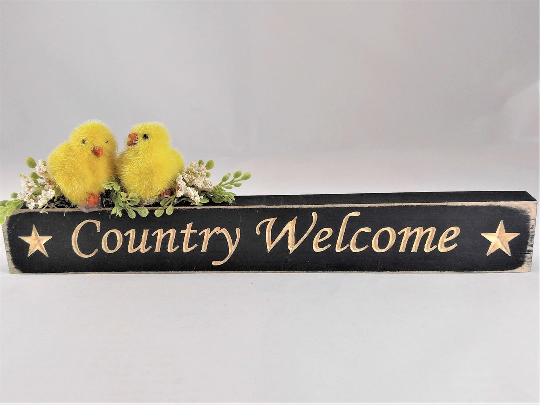 Country Welcome Sign, Peep Welcome Centerpiece, Farmhouse Kitchen Shelf ...