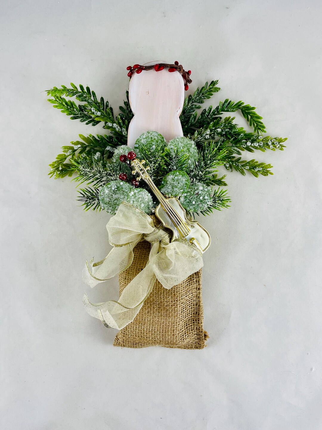 Prim Wood Christmas Angel, Rustic Angel Tree Topper, Gift for Music ...