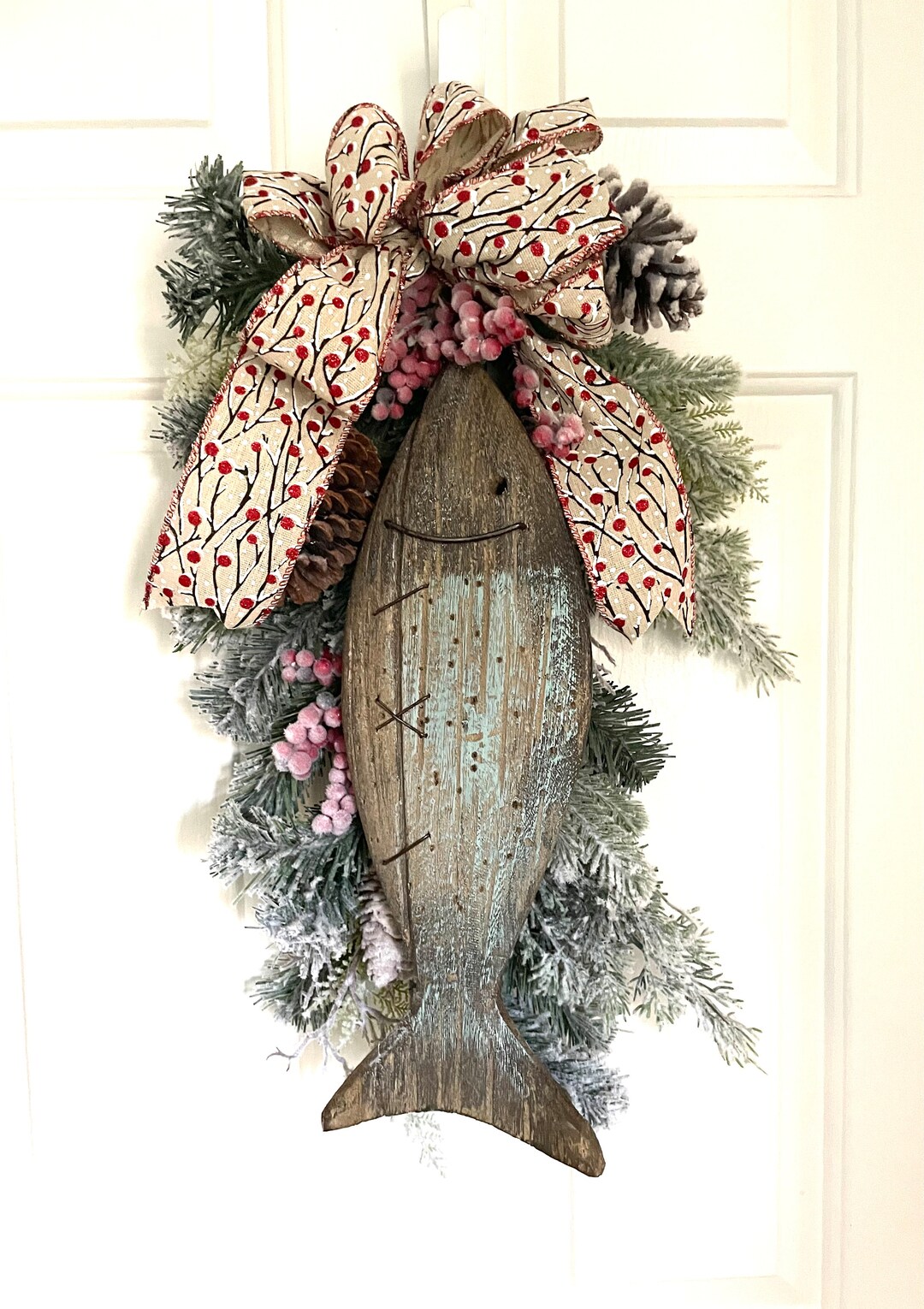Coastal Fish Door Pine Swag, Nautical Pine Christmas Swag, Christmas ...