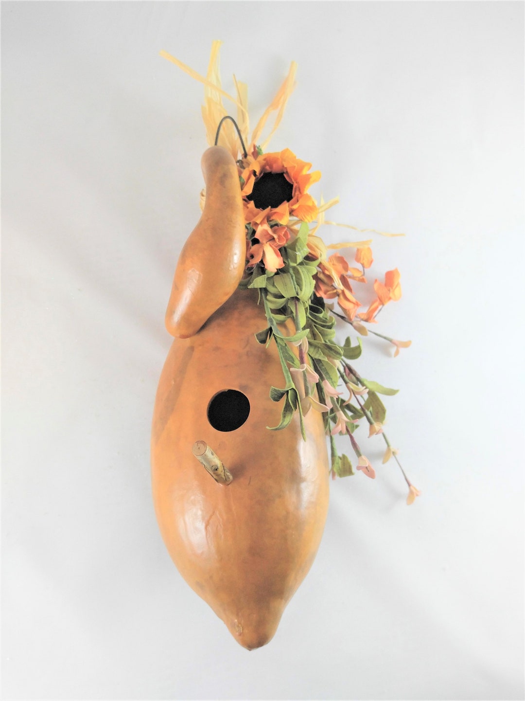 Fall Sunflower Gourd Birdhouse, Goose Neck Gourd Decor, Modern ...
