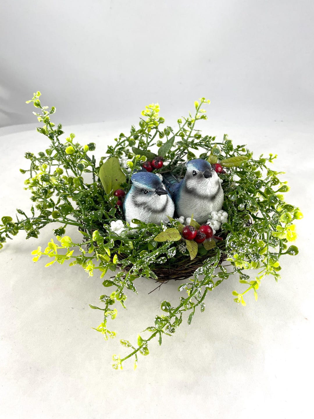 Blue Jay Bird Nest, Blue Jay Table Decor, Christmas Farmhouse Shelf ...