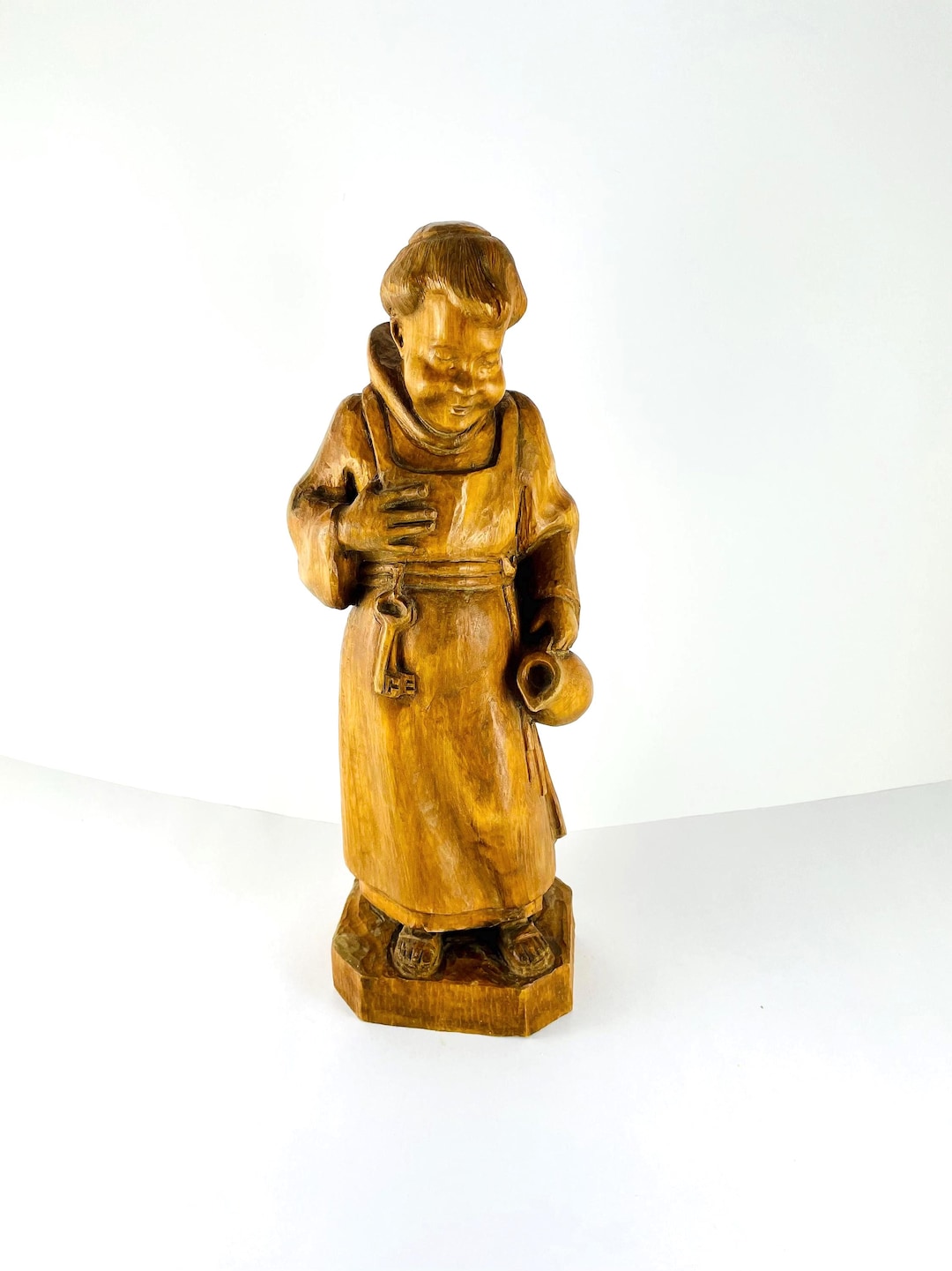 Wood 18" Carved Monk, German Bavarian Vintage Monk Sculpture, Black ...