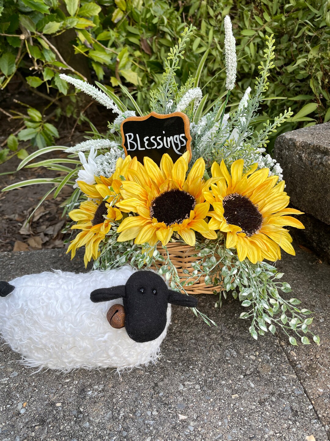 2 Pc Lamb Sheep Shelf Sitter, Farmhouse Tiered Tray, Prim Sunflower ...