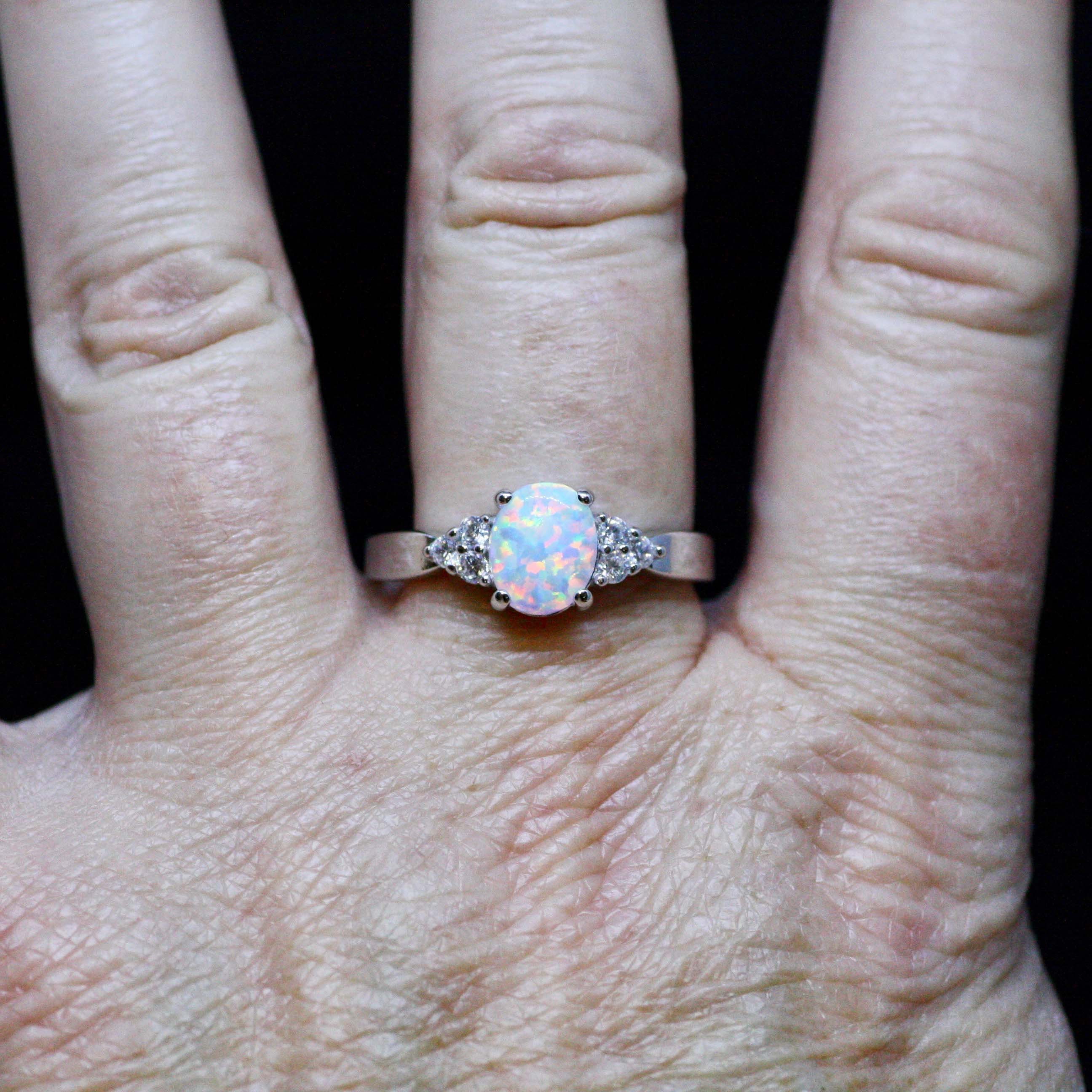 Lab Opal Engagement Ring Sterling Silver 925 October - Etsy