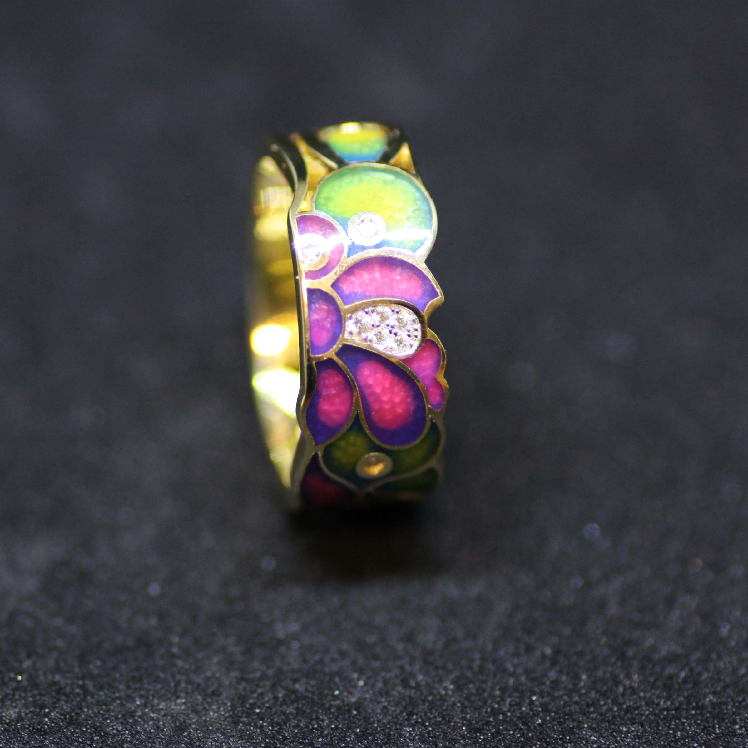 Magnolia Flower Enameled Ring Gold Vermeil 925 Handmade - Etsy