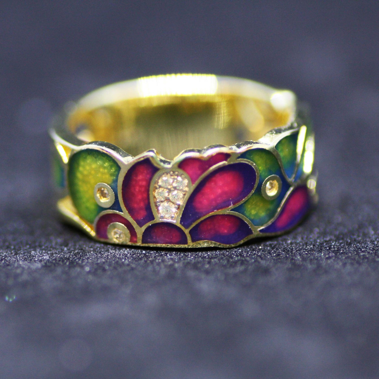Magnolia Flower Enameled Ring Gold Vermeil 925 Handmade - Etsy