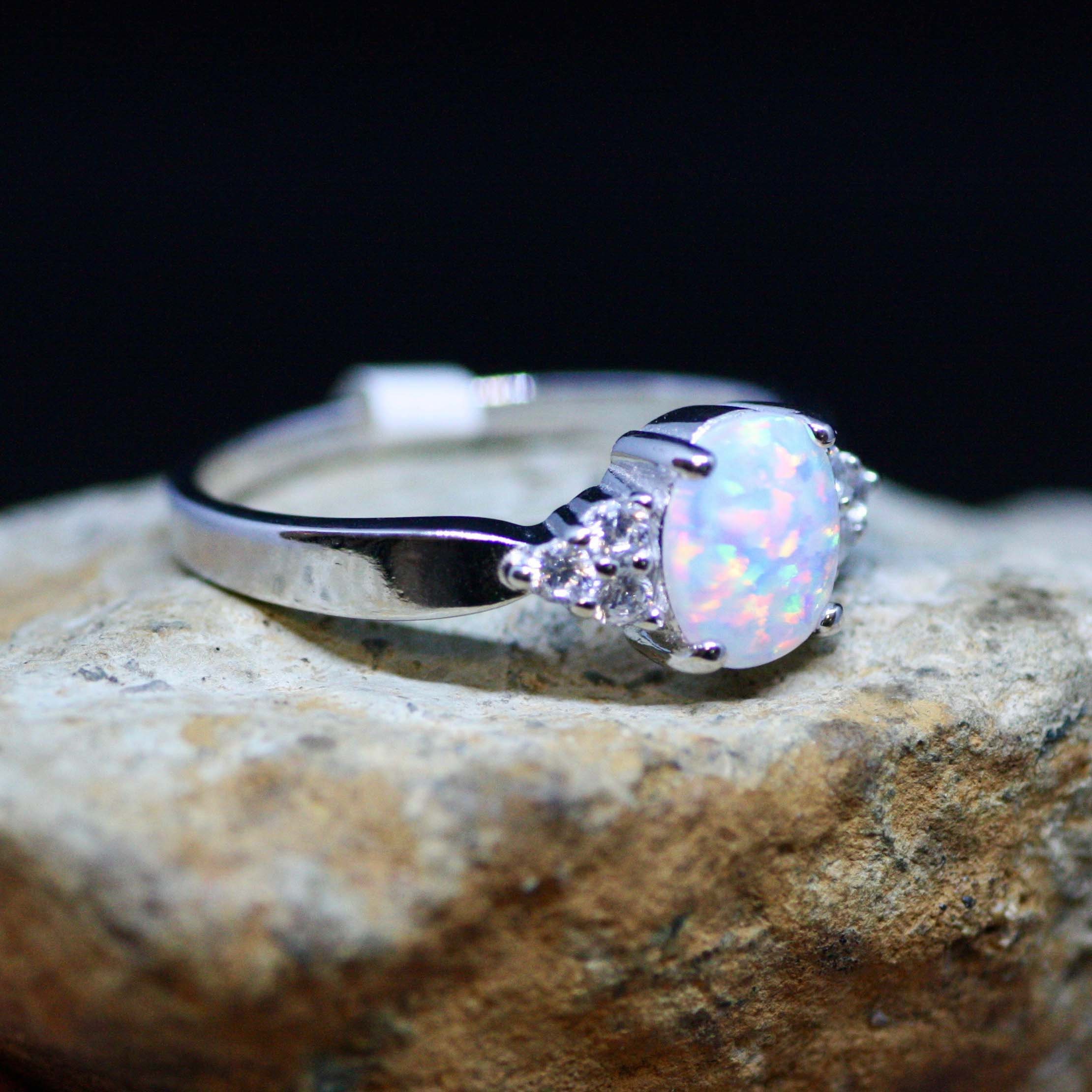 Lab Opal Engagement Ring Sterling Silver 925 October - Etsy