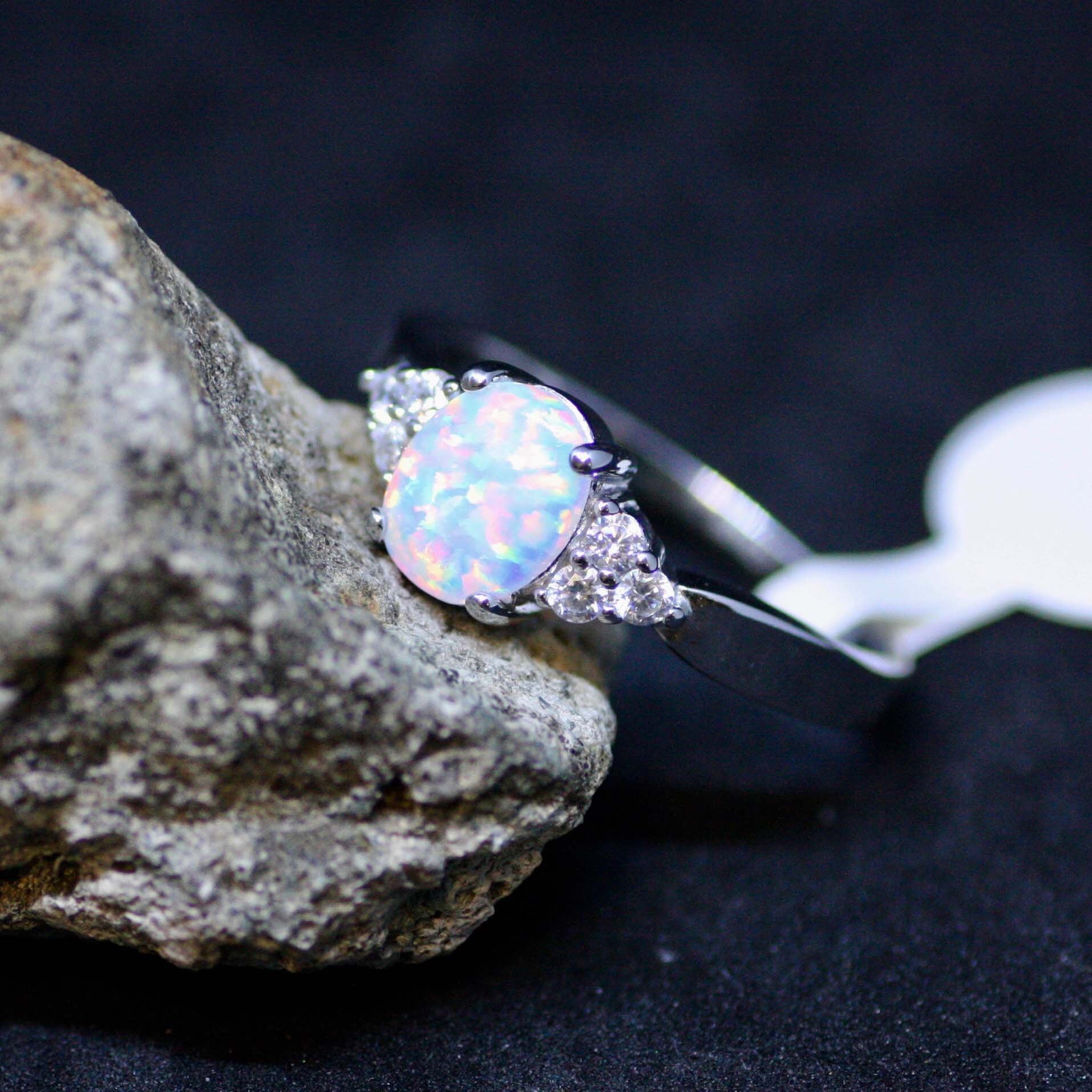 Lab Opal Engagement Ring Sterling Silver 925 October - Etsy