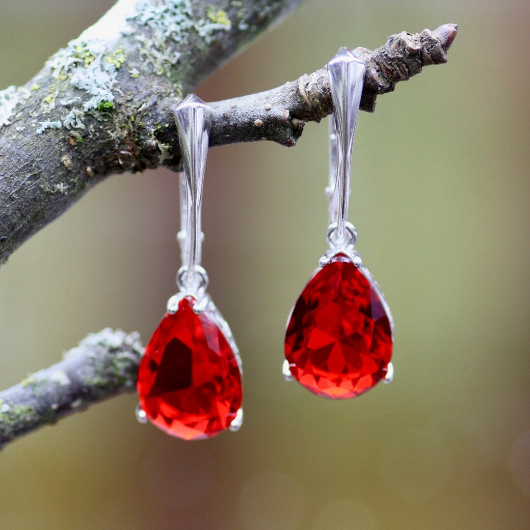 Lab Made Ruby Earrings Sterling Silver 925 , July Birthstone ...