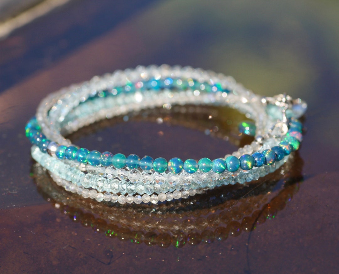 Labradorite Black Opal Necklace, 14k White Gold Convertible Wrap ...