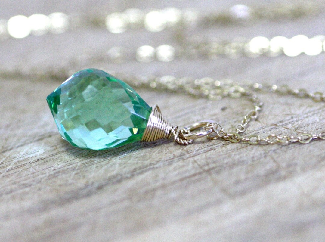 Lab Made Wire Wrapped Seafoam Green Tourmaline Pendant 14K - Etsy