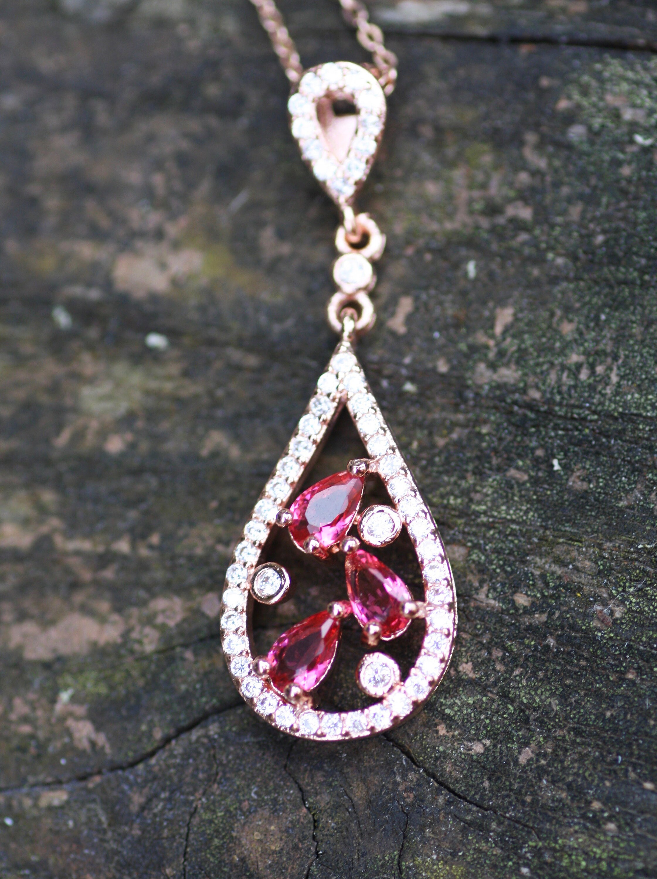 Lab Made Pink Ruby Pendant 14k Rose Gold Vermeil July | Etsy