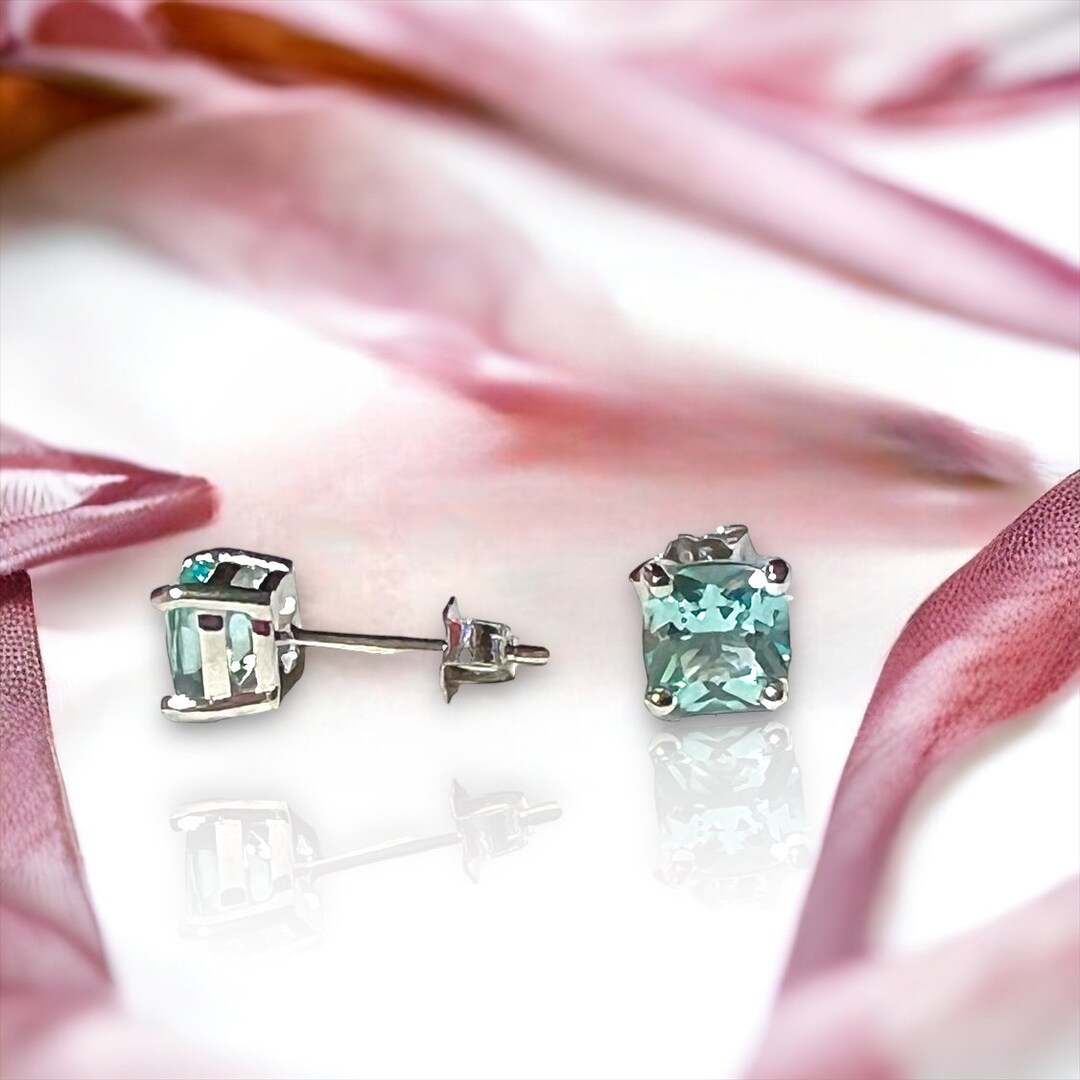 Lab Made Seafoam Green Tourmaline Stud Earrings Sterling Silver 925 ...