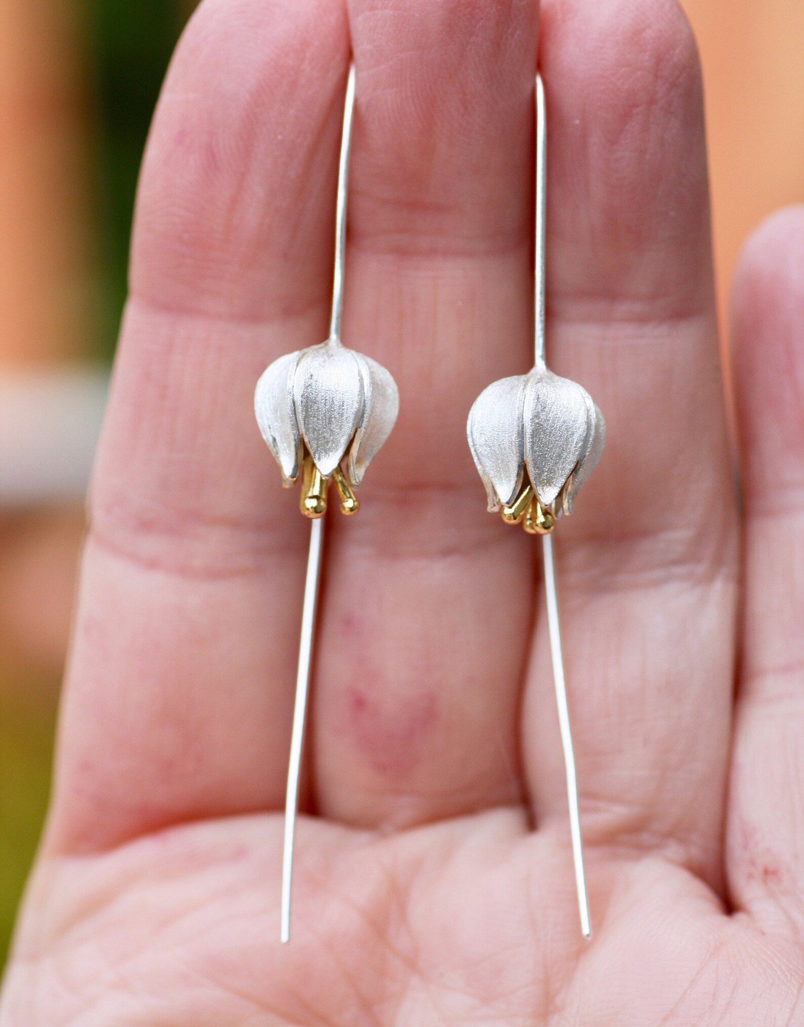 Handmade Flower Tulip Earrings Sterling Silver 925 Two Tone - Etsy