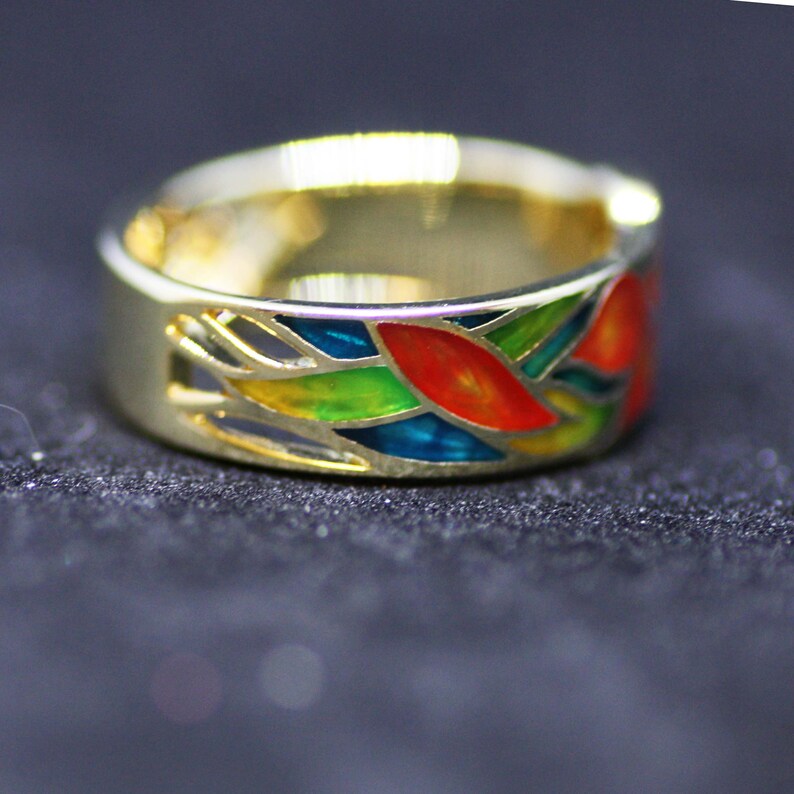 Magnolia Flower Enameled Ring Gold Vermeil 925 Handmade - Etsy