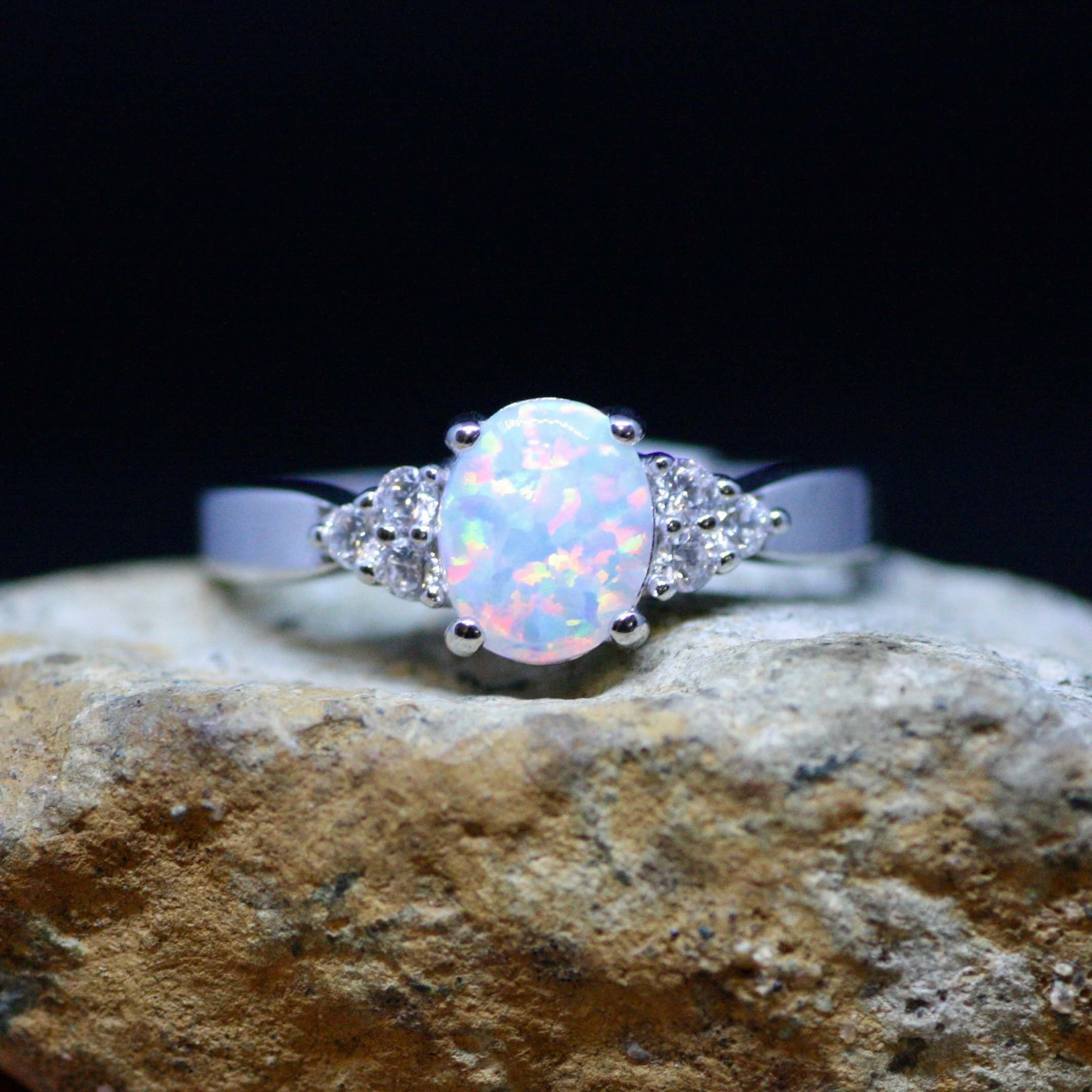 Lab Opal Engagement Ring Sterling Silver 925 October - Etsy