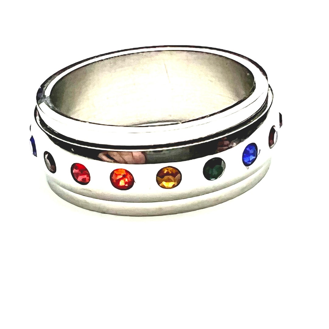ADHD Rainbow Fidget Ring Stainless Steel , Pride Band, CLEARANCE - Etsy