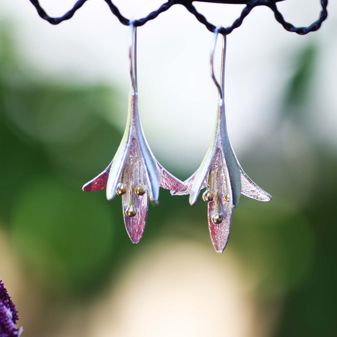 Fuchsia Flower Earrings Sterling Silver 925 - Etsy