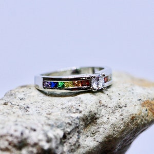 Rainbow Engagement Ring Silver , Pride Ring , Promise Ring , CLEARANCE ...