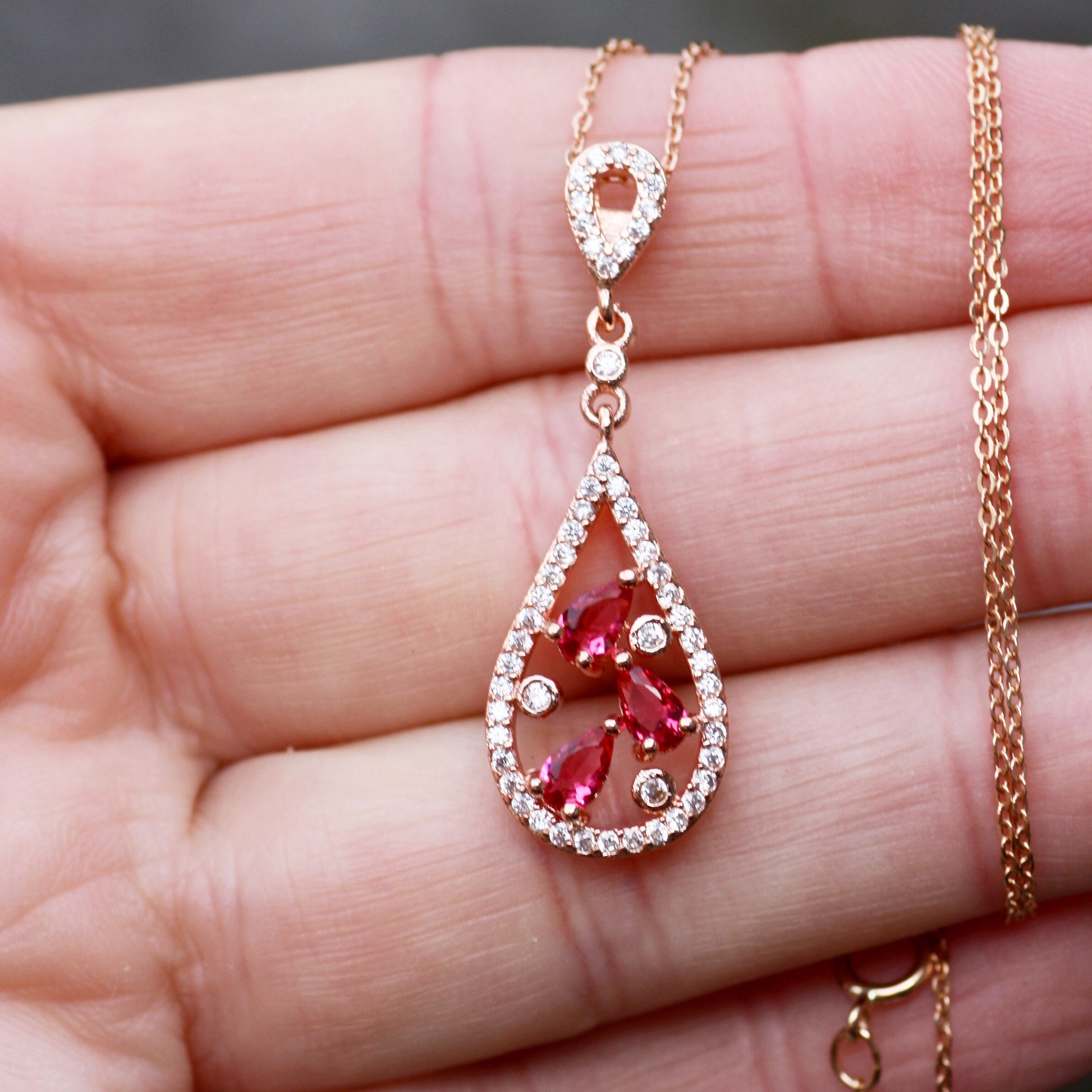Lab Made Pink Ruby Pendant 14k Rose Gold Vermeil July | Etsy
