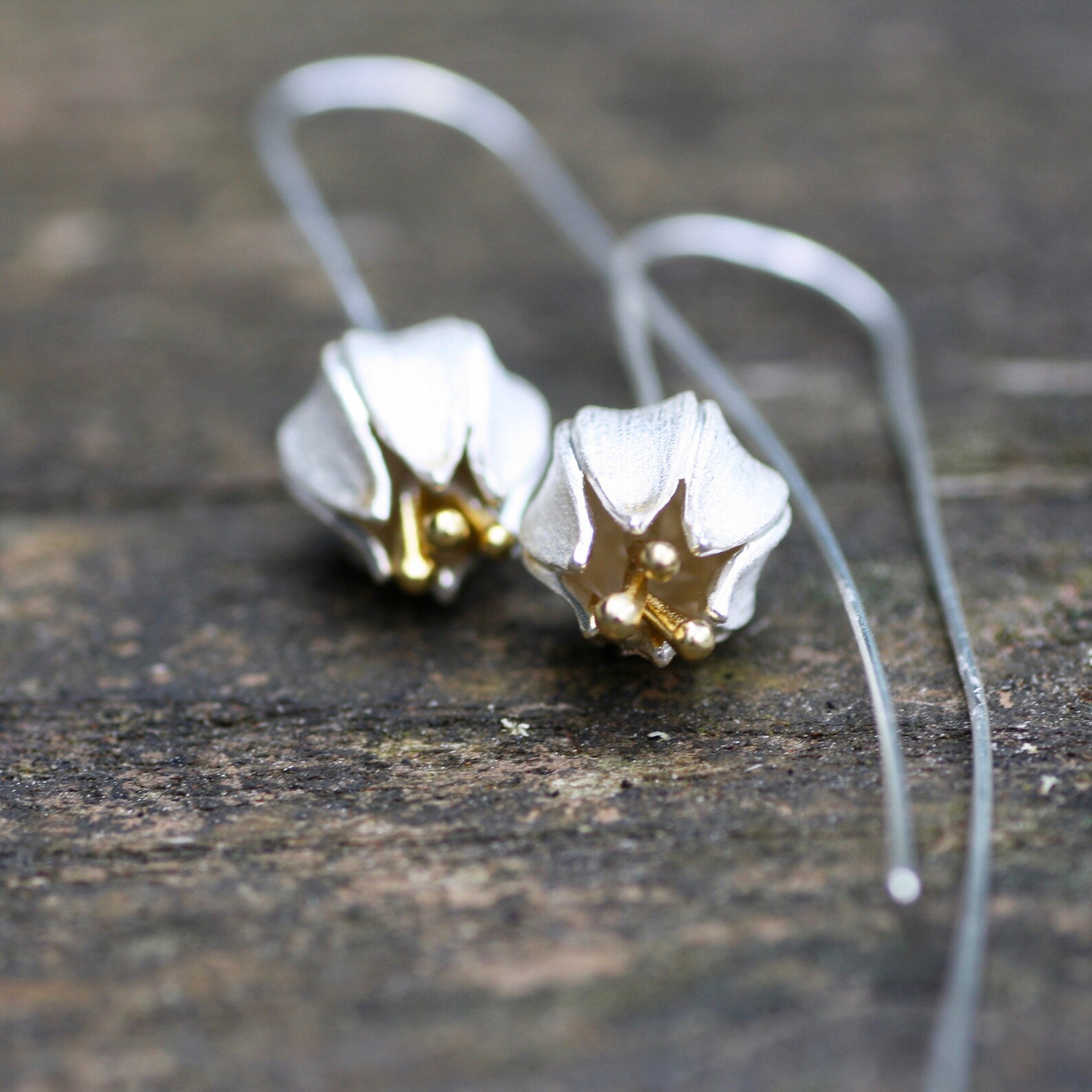 Handmade Flower Tulip Earrings Sterling Silver 925 Two Tone - Etsy