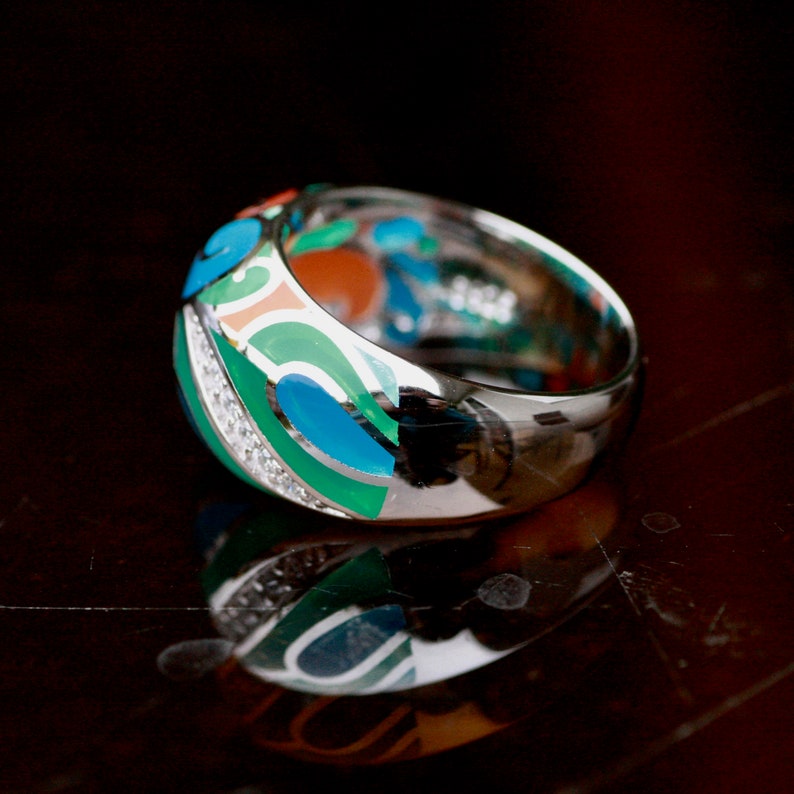 Colorful Leaves Stained Glass Look Enamel Band Sterling Silver - Etsy