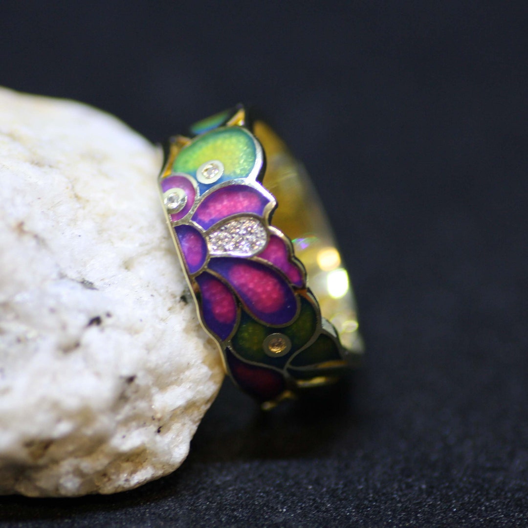 Magnolia Flower Enameled Ring Gold Vermeil 925 Handmade - Etsy