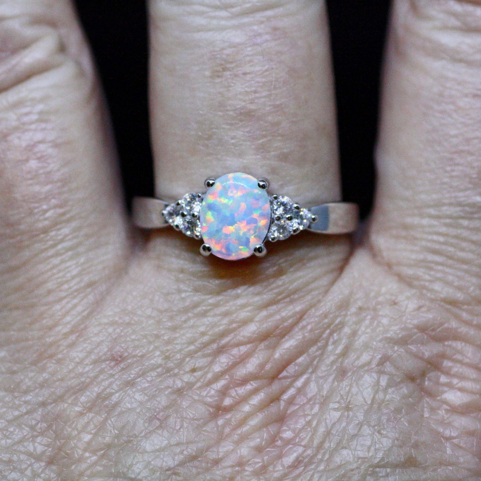 Lab Opal Engagement Ring Sterling Silver 925 October - Etsy