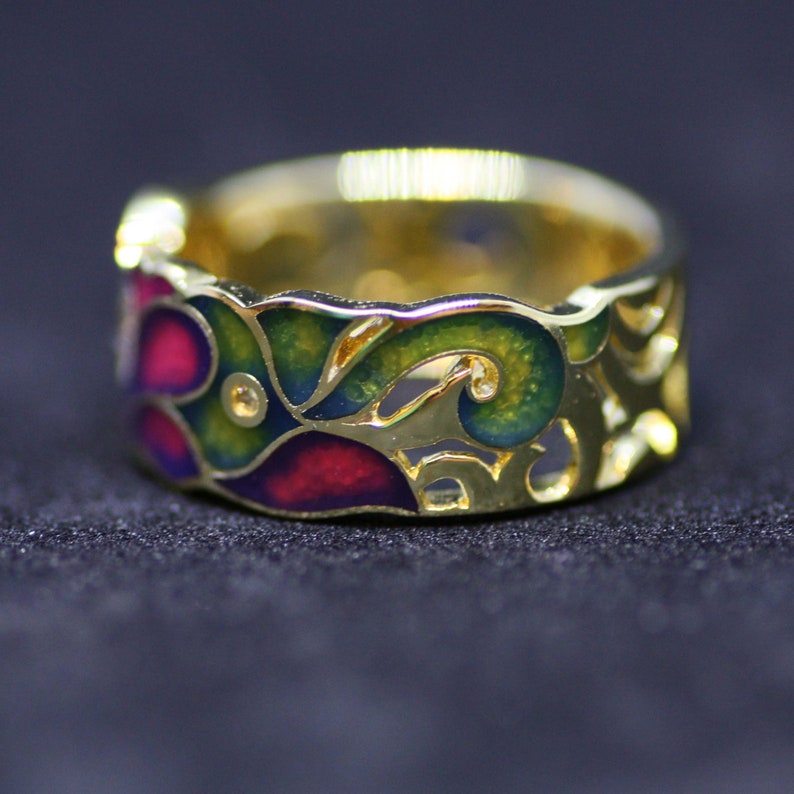 Magnolia Flower Enameled Ring Gold Vermeil 925 Handmade - Etsy