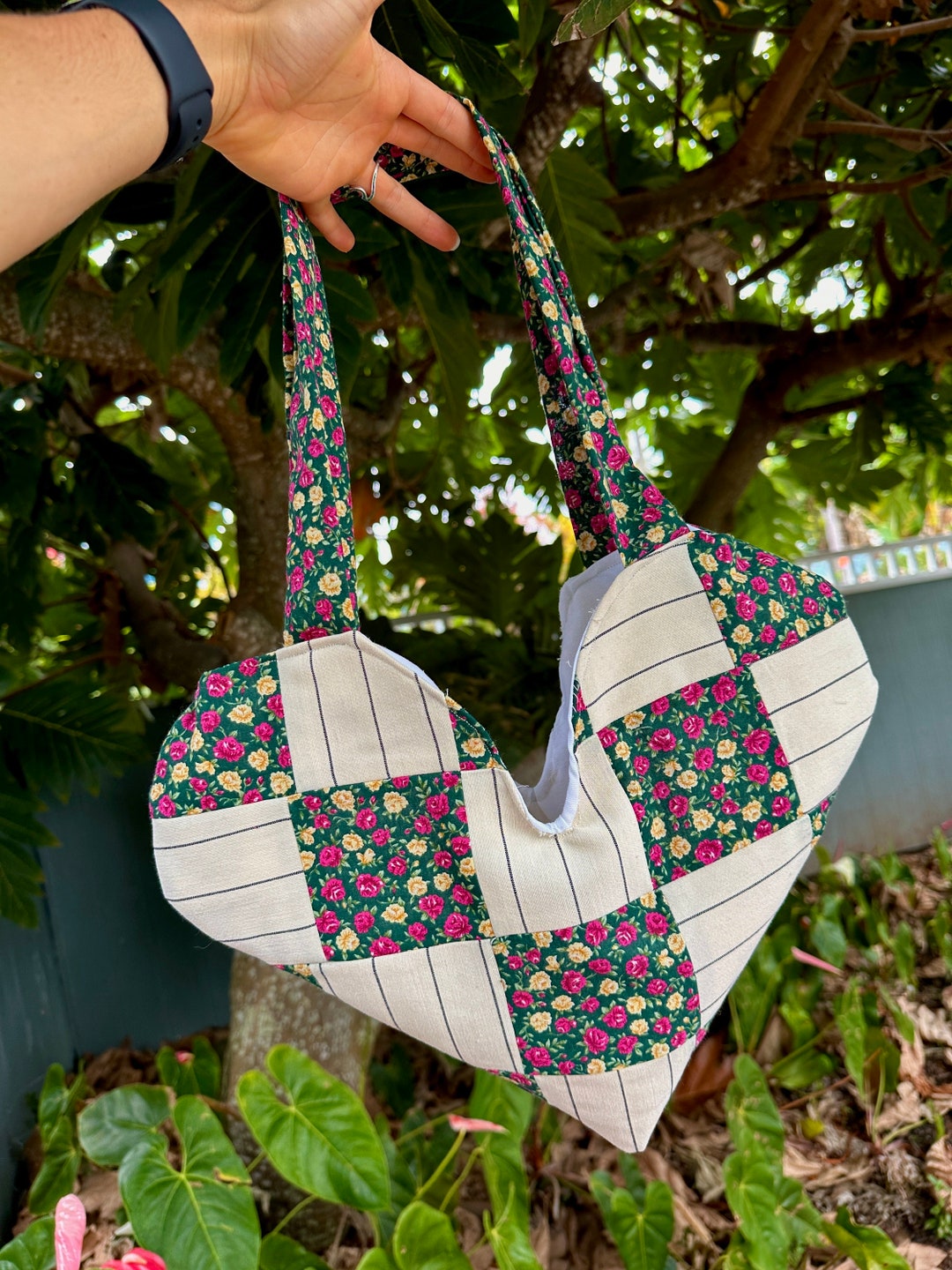 Hand Sewn Patchwork Heart Bag Made With Thrifted Materials - Etsy