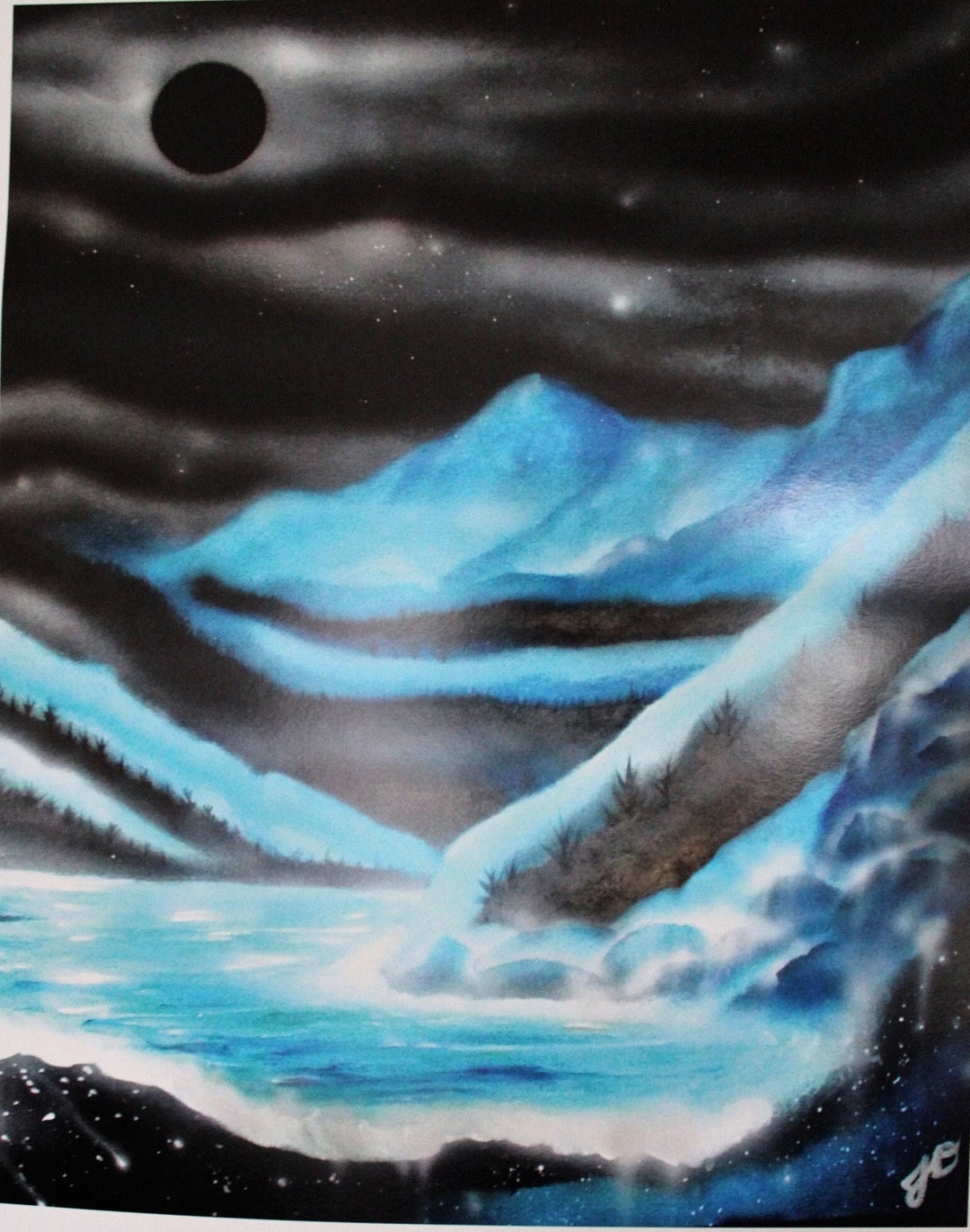 Arctic Galaxy Painting Print: Night Sky, Forest, Mountains (17x11 ...