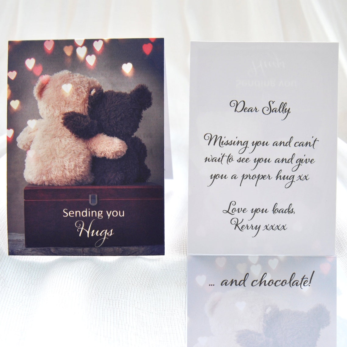 Sending hugs missing you card with chocolates hug token | Etsy