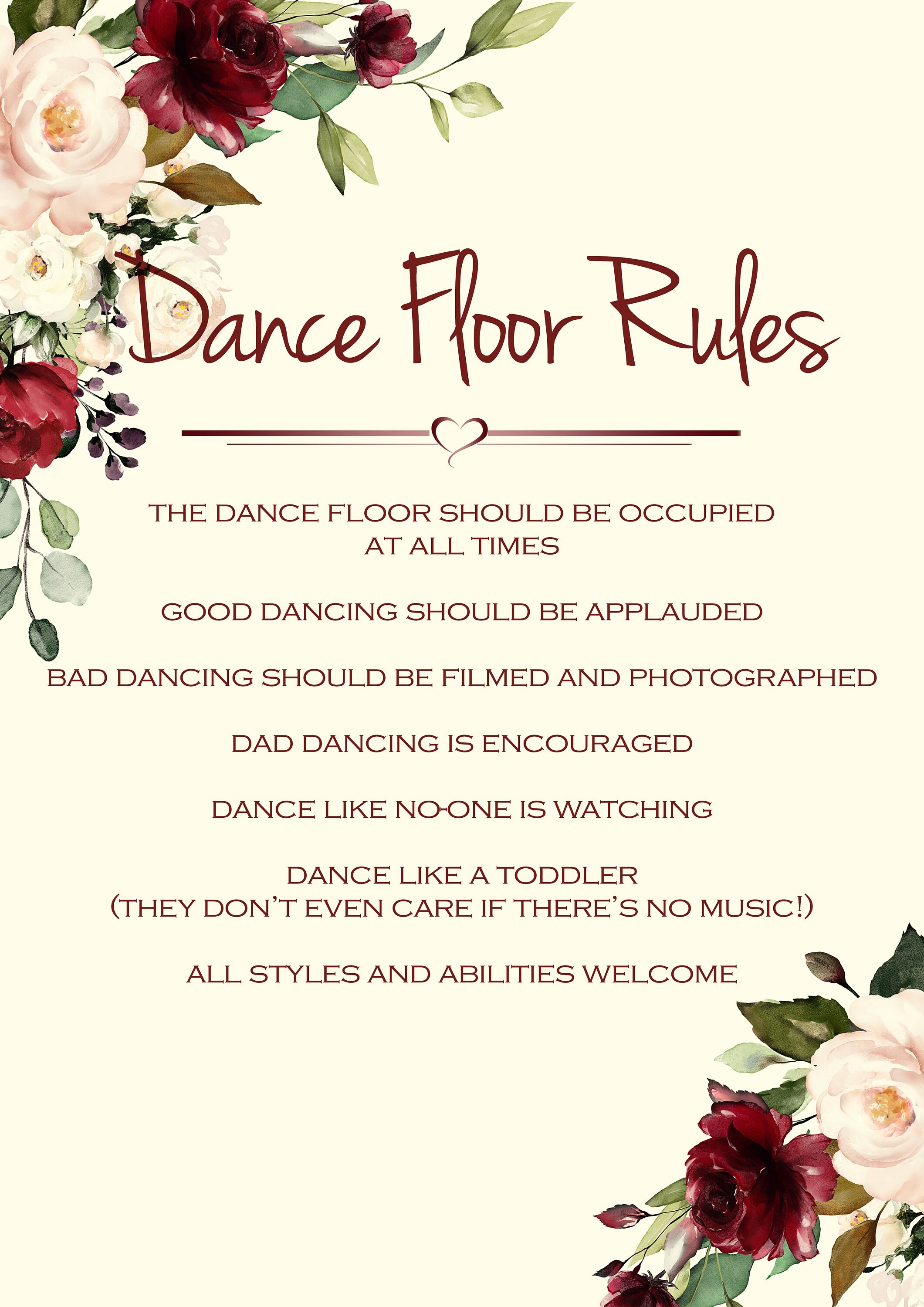 Dance Floor Rules Wedding Sign A3 AND A4 Digital Download - Etsy
