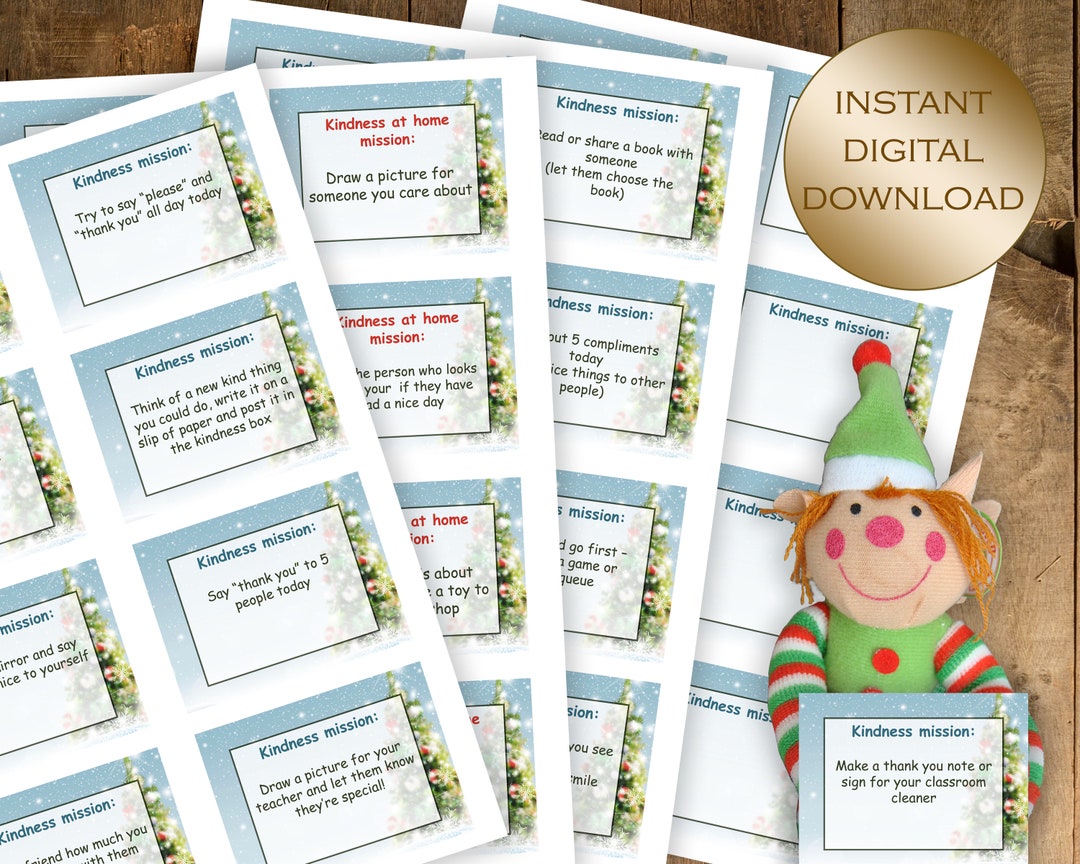 Kindness Mission Activities Cards for Christmas Elf Printable - Etsy