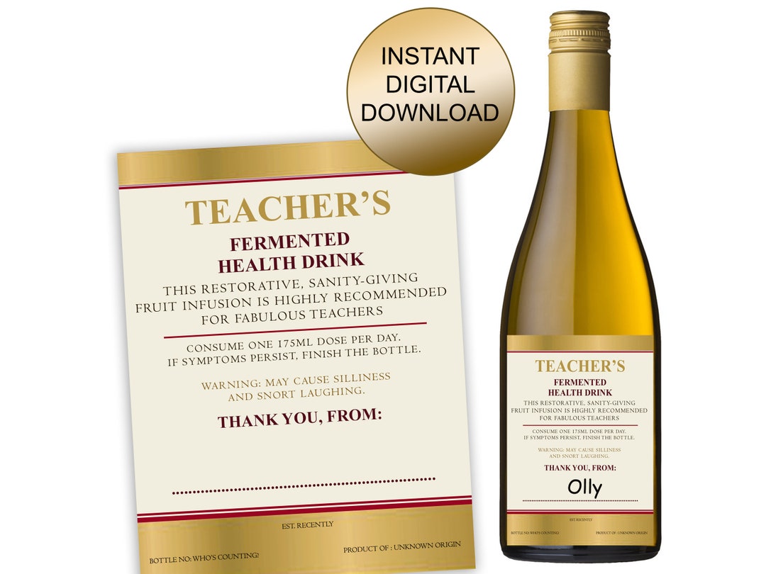 Teacher Wine Bottle Label, Christmas Gift for Teacher, Prescription ...