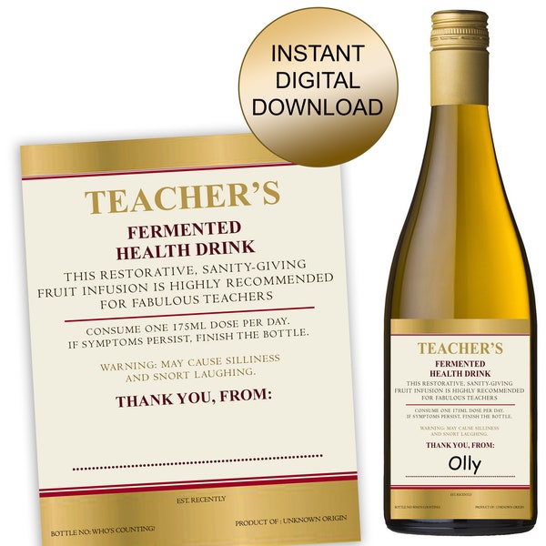 Teacher Wine Label - Etsy