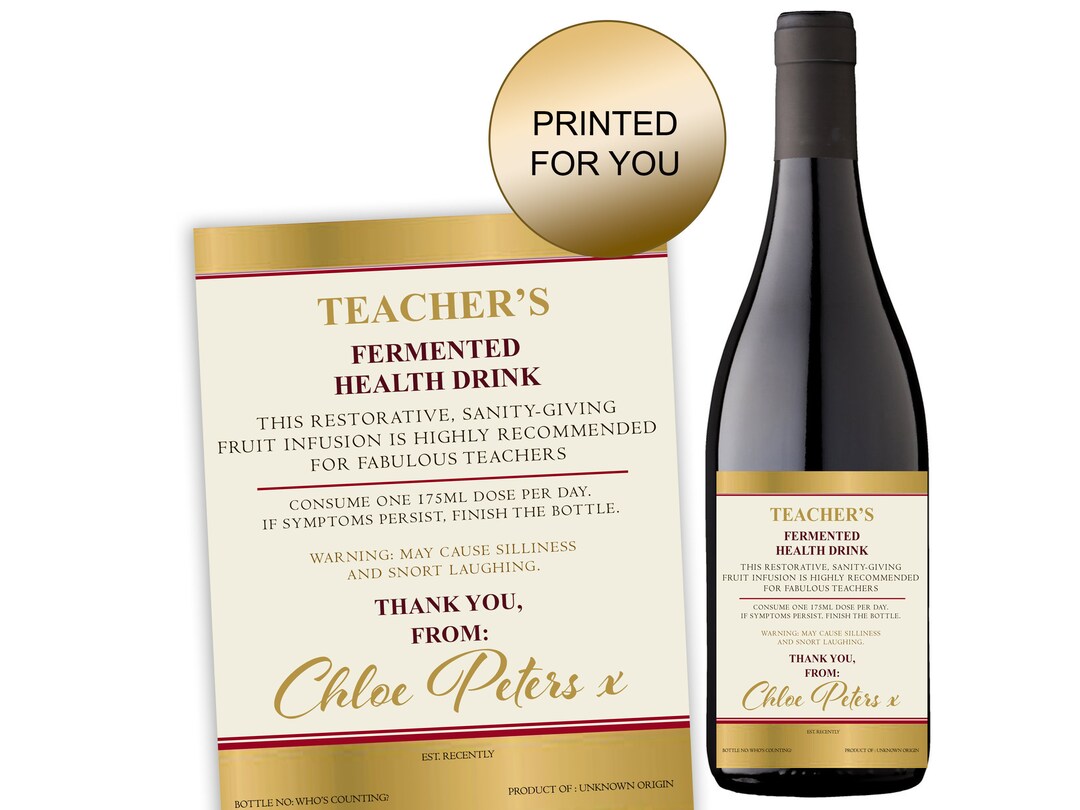 Personalised Teacher Wine Label, Christmas Gift for Teacher ...