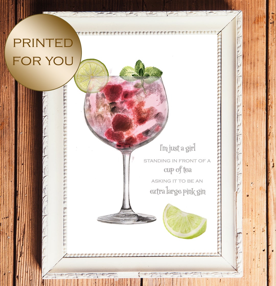 Pink Raspberry Gin Print Just a Girl Kitchen Poster Sign - Etsy UK