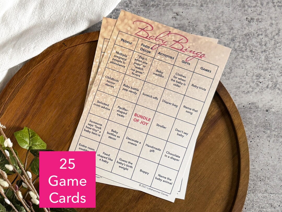 25 Baby Bingo Cards With Gold Glitter Design, Princess Aesthetic Baby ...